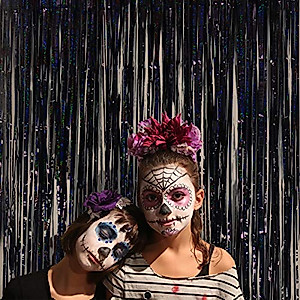 Melsan 2 Pack 3.2 ft x 8.2 ft Tinsel Foil Fringe Curtains Backdrop, Sparkle Metallic Foil Curtains for Party Photo Booth Props Decoration (Black)