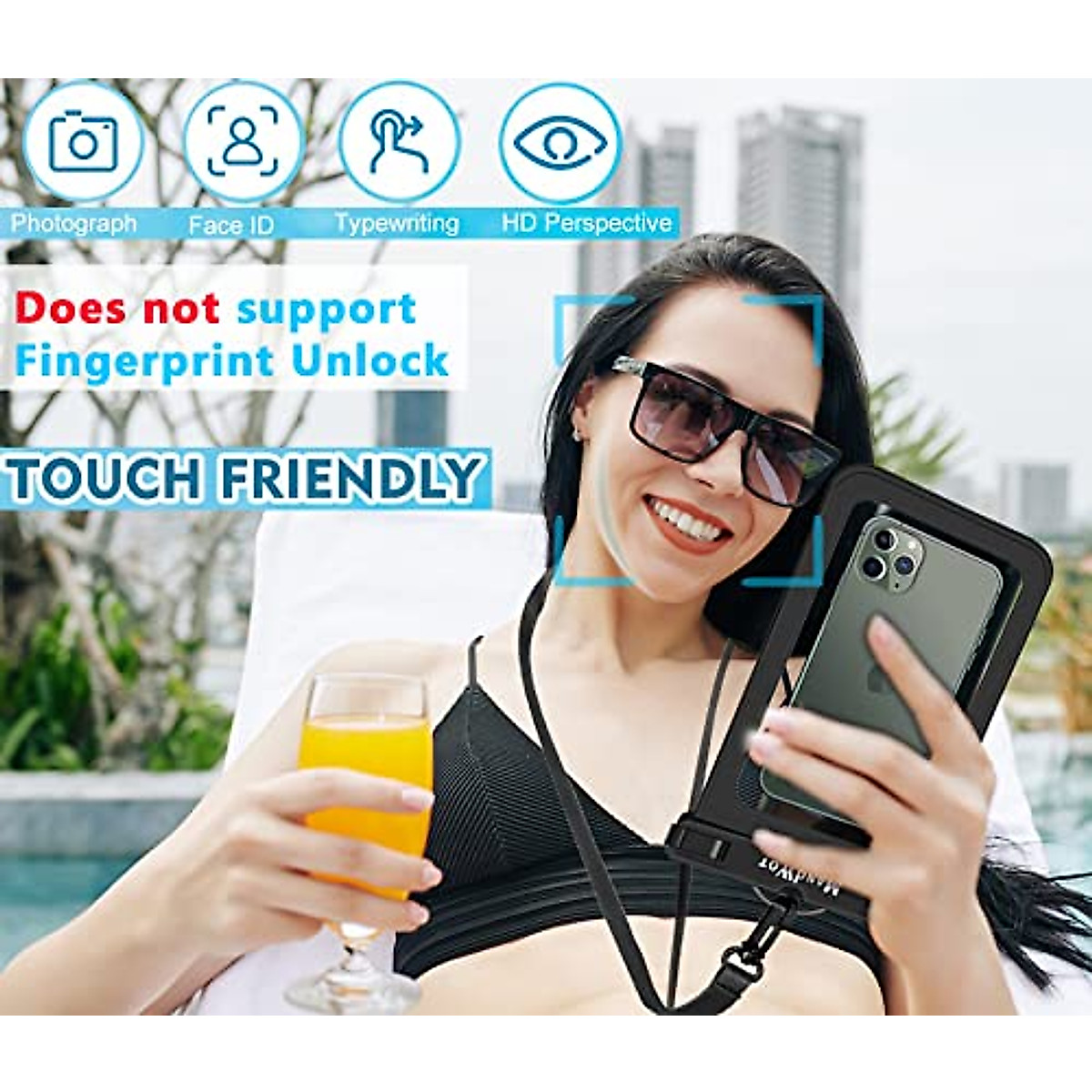 MandWot Waterproof Phone Pouch Face ID Unlock Support,Universal [8"] Cell Phone Case IPX8 Underwater-iPhone 14/13/Pro/Max/XS Galaxy S22+/S21/Note 20 Google,Beach Swimming Travel Vacation Essentials