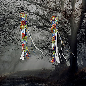 Mexican Talavera Ceramic Tile Halloween Windsocks Flag 40 Inch Flag Wind Socks Outdoor Hanging Decoration Halloween Decorations Halloween Decor Outdoor for Home Yard Patio with Led Light