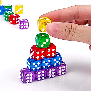 150 Pieces 6-Sided Games Dice Set 5 Translucent Colors 14mm Dice for Board Games, Activity, Casino Theme, Teaching Math Games, Party Favors and More