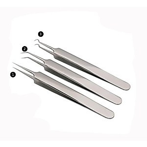 1Set(3PCS) Silver Professional Remove Blackheads Tweezers Set - Stainless Steel Straight/Slanted & Pointed Splinter/Bend Curved Blemish Extractor Tool for Acne Zit Cystic Blemish Whitehead Popping