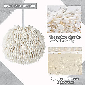 XHMAXE 4 Pack Chenille Hand Towels，7.1 Inch Soft Absorbent Microfiber Towels Ball Gadgets for Home/Kitchen/Bathroom Gadgets/Hanging Towels Quick Dry Cloths(2Each White and Grey)
