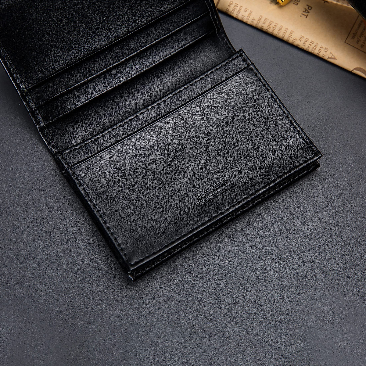 Cockatoo Business Card Case Holder for Men & Women, Genuine Leather Vertical Bifold RFID Front Pocket Wallets