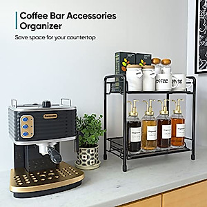 BOKIOVIN Coffee Stand Station Organizer for Countertop,Coffee Bar Organizer Accessories Shelves for Kitchen Counter 2 Tier(Black)