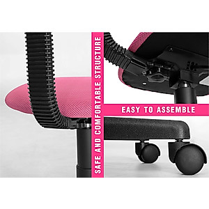 JJS Kids Rolling Drawing Desk Chair, Small Swivel Office Computer Chair for Teens, Low-Back Adjustable Coloring Upholstered Student Task Chair, Pink