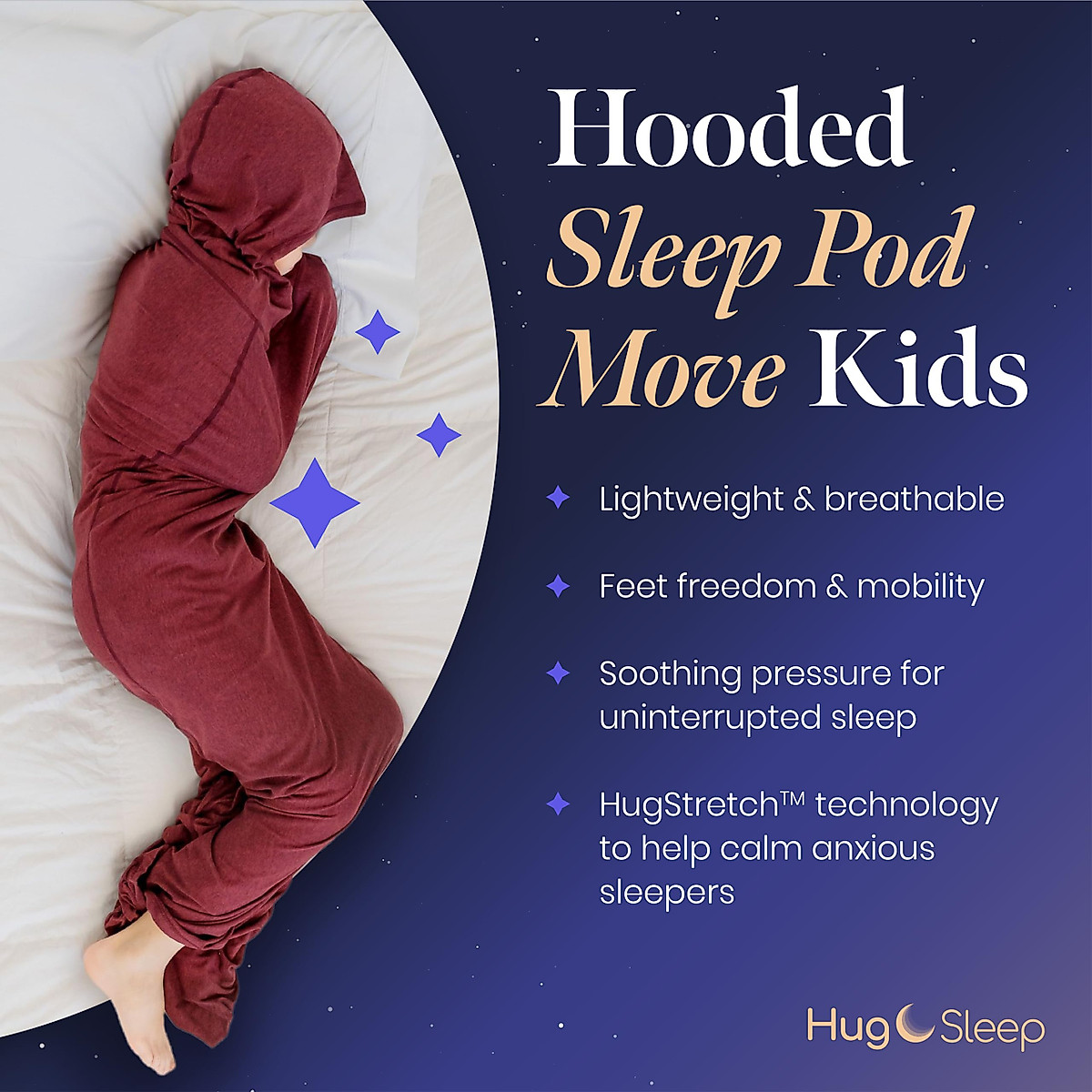 Hug Sleep Hooded Sleep Pod Move for Kids/Tweens, Tween Wearable Blanket for Girl or Boy, Size 10-14, Weighted Blanket Alt, Seen on Shark Tank, Cooling Sensory, Machine Washable Blankets, Turquoise
