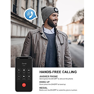 Wmcaps Bluetooth Beanie with a Light, Unisex USB Rechargeable 4 LED Fashlight Hat with Cordless Headphones, Unique Christmas Birthday Gifts for Men Him Husband Teen Black