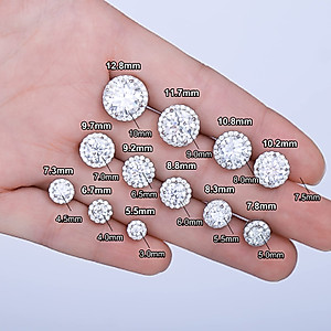 Moissanite Halo Earrings Screw Back 4.0CT 8MM*2 18K White Gold Plated 925 Sterling Silver Lab Round Cut Brilliant D Color VVS1 Clarity Moissanite Diamond Stud Earrings for Women Men