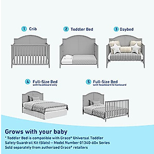Graco Wilfred 5-in-1 Convertible Crib (Pebble Gray) – GREENGUARD Gold Certified, Converts to Toddler Bed and Full-Size Bed, Fits Standard Full-Size Crib Mattress, Adjustable Mattress Support Base
