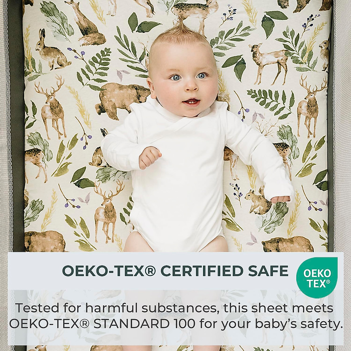 Pobibaby - 2 Pack Premium Pack N Play Sheets Fitted for Standard Pack and Plays and Mini Cribs - Ultra-Soft Cotton Blend, Stylish Woodland Pattern, Safe and Snug for Baby (Wildlife)