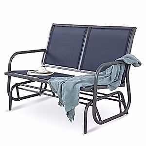 Nuu Garden 2 Seats Outdoor Glider Bench Patio Glider Swing Chair with Powder Coated Steel Frame and Breathable Seat Fabric Outdoor Loveseat, Blue
