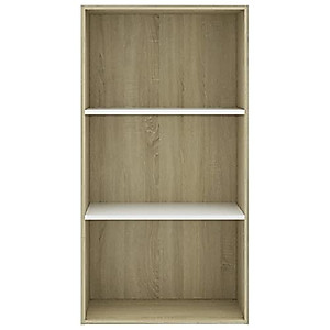 CIADAZ 3-Tier Book Cabinet 3 Tier Shelf Organizer Bedroom Storage and Organization Corner Book Shelf Office Open Bookshelf White and Sonoma Oak 23.6"x11.8"x44.9" Engineered Wood