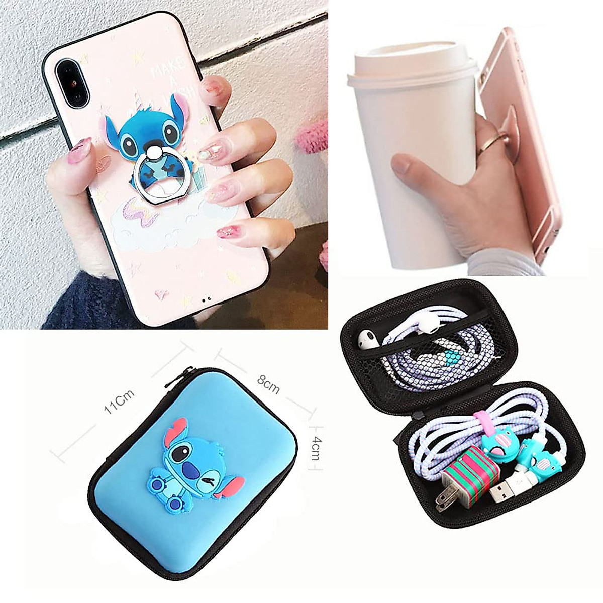 ZOSTLAND Blue ET Monster Set DIY Protectors Phone Ring Data Cable 5W 18W 20W USB Charger Data Line Earphone Wire Saver Protector Compatible iPhone 7 8 Plus X 11 12 13 14 15 Max iWatch (Upgrade Alien)