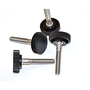 Four (4) Thumb Screws 1/4-20 x 1-1/2" Long Stainless Steel 1" Round Knurled Black Plastic Knob