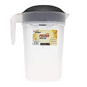 Water Pitcher, Tea Pitcher With Lid, 1.3 Gallon Pitcher, Drink Container, Pitchers Beverage Pitchers, Juice Containers With Lids For Fridge, 5 Liter Plastic Pitchers, Ice Tea Pitcher For Fridge, Black