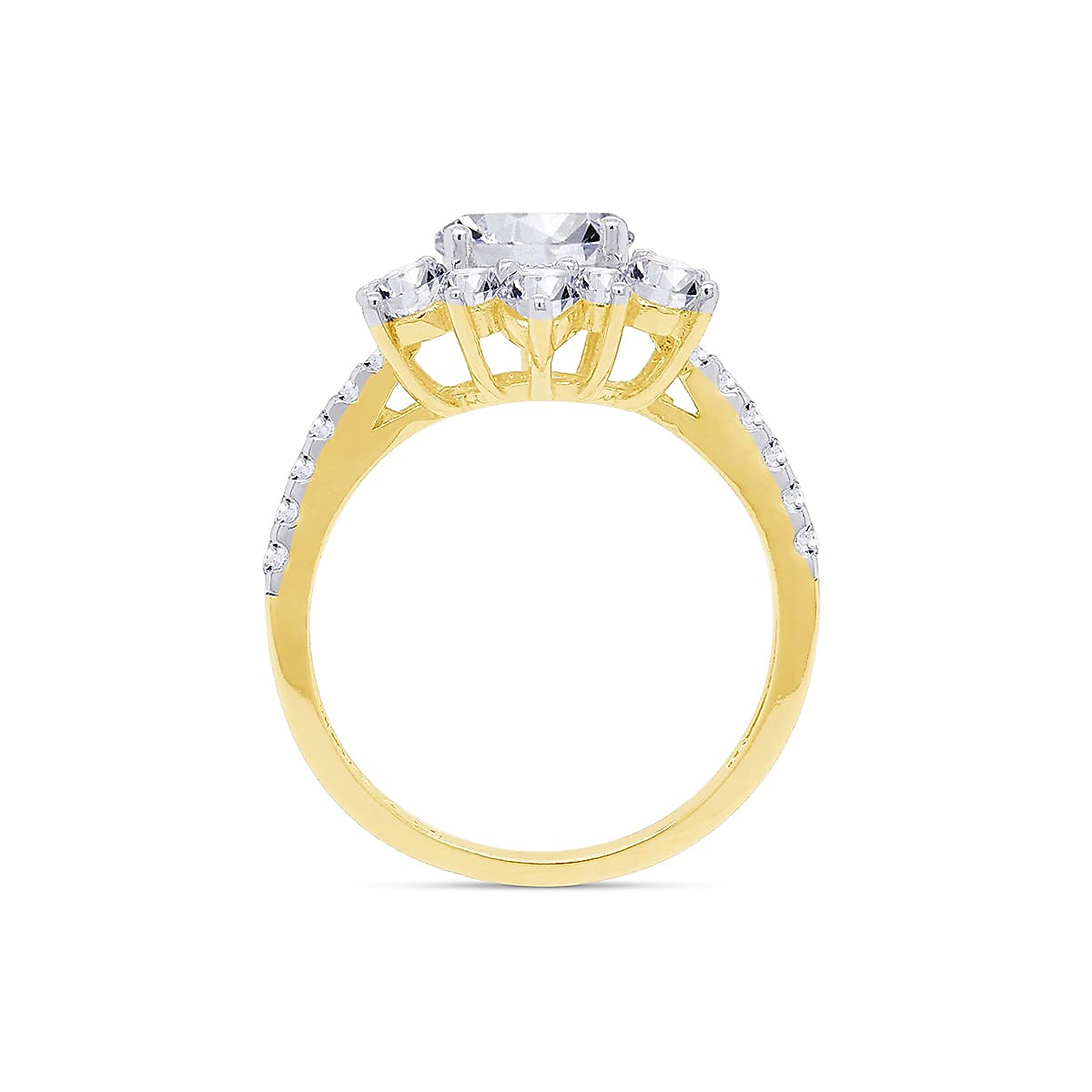 SAVEARTH DIAMONDS Center 1.20ct 7MM G-H Color Round Cut Lab Created Moissanite Diamond Cluster Engagement Ring In 14k Yellow Gold Over Sterling Silver Jewelry For Women Size-6