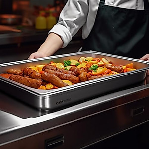 VEVOR 6 Pack Hotel Pans, Full Size Anti-Jam Steam Pan, 0.8mm Thick Stainless Steel Restaurant Steam Table Pan, 4-Inch Deep Commercial Table Pan, Catering Storage Food Pan, for Industrial & Scientific