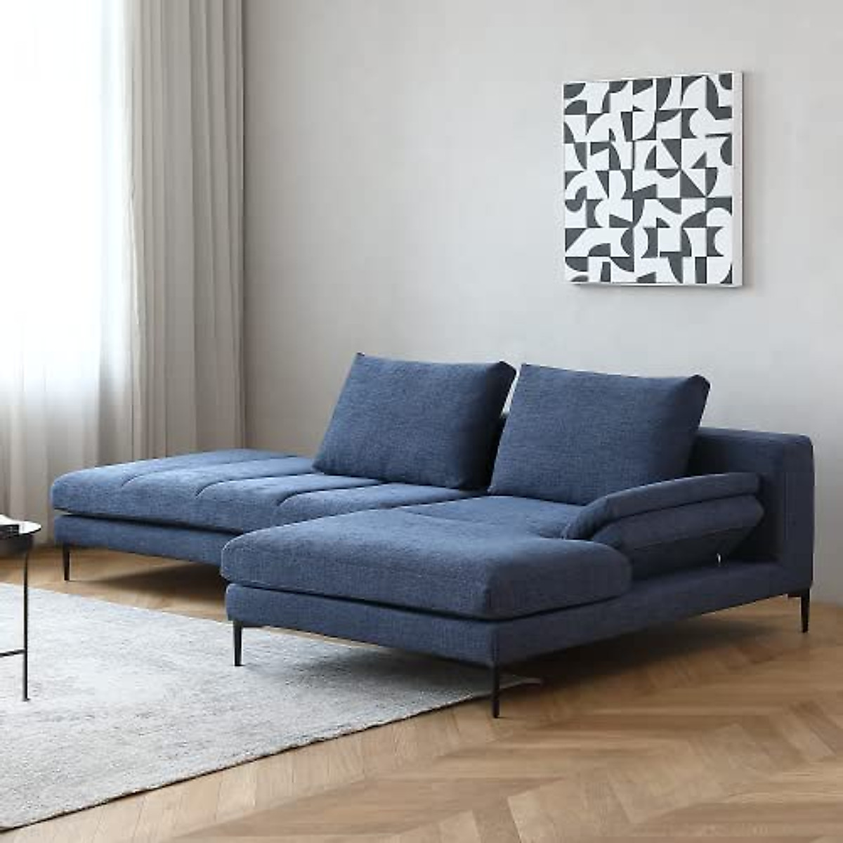 Acanva Luxury L-Shaped Corner Sectional Sofa Bed, Extra Wide Comfy 2-Piece Couch with Chaise, Adjustable Armrest, Right Hand Facing Seating, Jewelry Blue