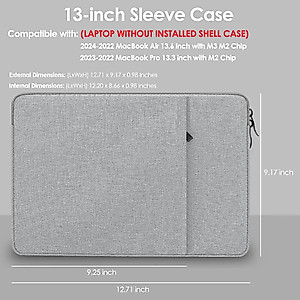 ProElife 13-Inch Laptop Sleeve Case for 2022 MacBook Air 13.6 inch with Apple M2 Chip & 2022 MacBook Pro 13.3 inch with Apple M2 Chip Accessory Traveling Carrying Canvas Bag Cover Simple Case (Gray)