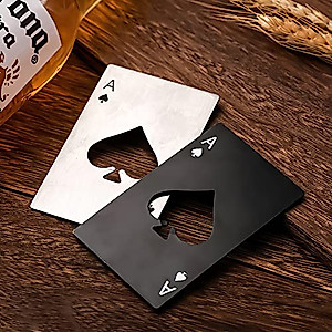 zoocm Poker Card Stainless Steel Flat 2 Pcs Beer Opener, Portable Ace of Spades Credit Card Size, Can Opener for Wedding Party Bar (Black), (MAN002)