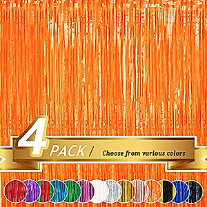 BTSD-home Orange Foil Fringe Curtain, Metallic Photo Booth Backdrop Tinsel Door Curtains for Wedding Birthday Bridal Shower Baby Shower Bachelorette Christmas Party Decorations(4 Pack, 8ft x 3ft)