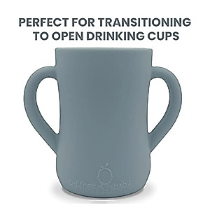 U-Neek baby Silicone Sippy Cup for Baby 6+ Months | Two Non Slip Handle Learner Cup for Toddlers | Transitional Training Cup for Baby Led Weaning and Independent Drinking 6.7oz | Baby Gift (Sea Blue)