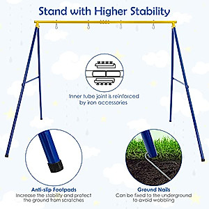 LDAILY A-Frame Swing Stand, 660 lbs Heavy Duty Steel Swing Frame w/Ground Stakes & Carabiners & Foot Caps, for Kids and Adults, Extra Large Swing Frame Stand, Suitable for Indoor Outdoor Most Swings