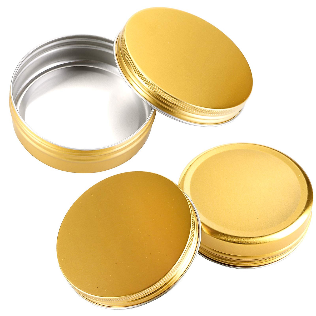 Foraineam 24 Pieces 4 oz Screw Lid Round Tins Aluminum Empty Tins Golden Metal Storage Tin Jars Spice Containers Travel Tin Cans