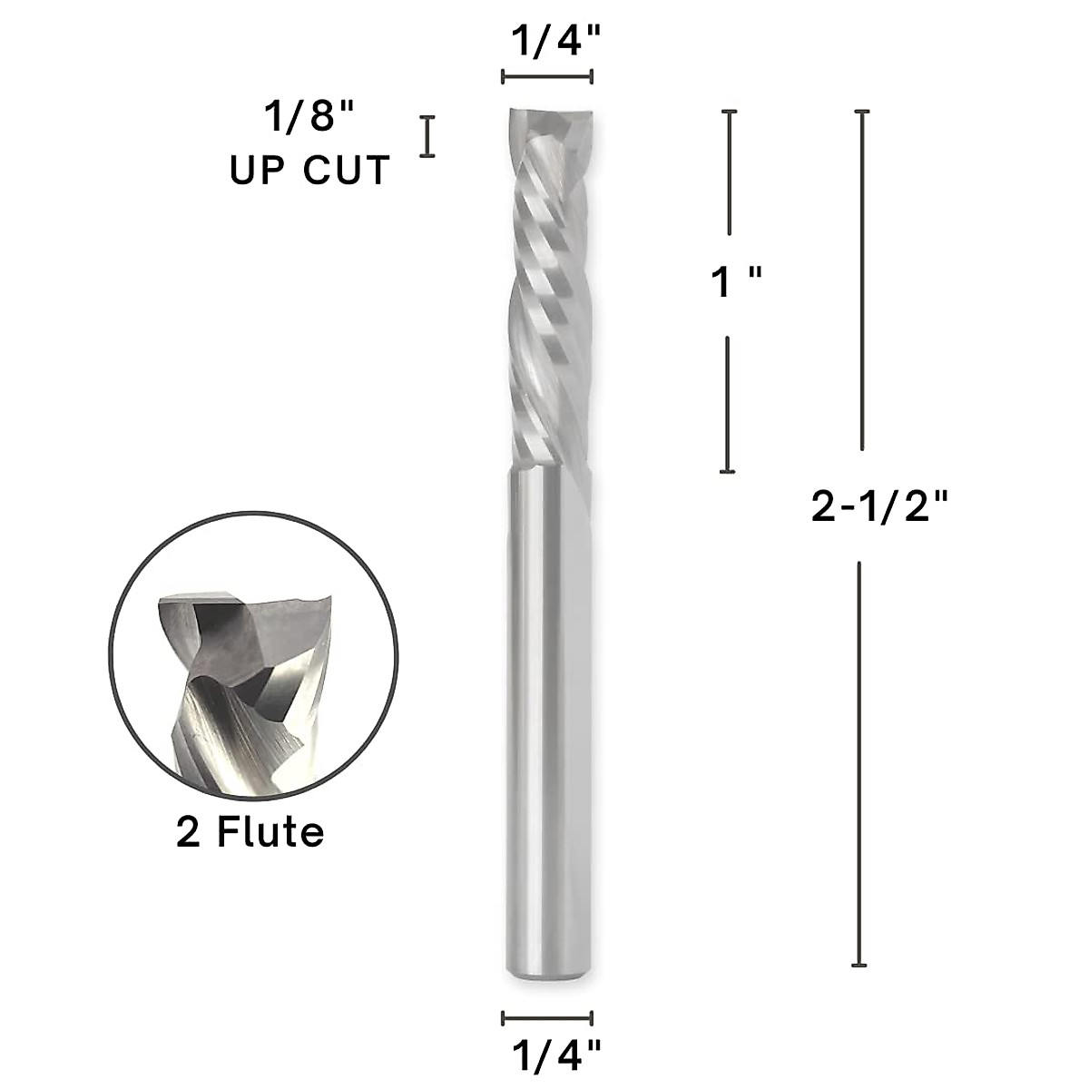 ROUTYBITS - 1/4 Diameter, Compression Cut Bit, 1/4 in Dia Shank, 1 inch Cut Length, Solid Carbide, Spiral Endmill, CNC Router Bits