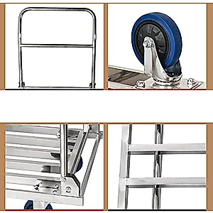 Generic Platform Hand Truck Foldable Hand Truck Heavy Duty Stainless Push Cart Flatbed Trolley with Hollow Out Platform for Luggage Baggage Moving Transport Foldable (Size : 50 * 70)