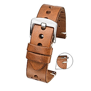 ALPINE Genuine Vintage Leather 22mm Watch Band - Replacement Watch Bands for Women & Men - Watch Strap with Quick Release Stainless Steel buckle - Compatible with Regular & Smart Watch Bands - Tan