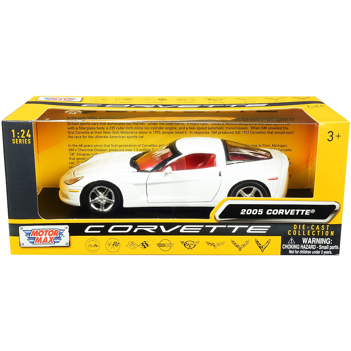 Motormax Toy 2005 Chevy Corvette C6 White with Red Interior History of Corvette Series 1/24 Diecast Model Car by Motormax 73270 73270w-rd 0