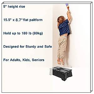 Portable Folding Step Stool 5”, Lightweight Plastic Short Stool Sturdy and Safe, Half Step Height Boost for Seniors and Kids, One Flip Low Step Riser with Handle