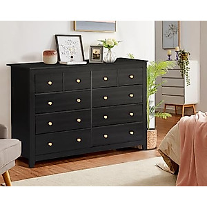 TITIMO 10 Drawer Dresser for Bedroom,Wood Chest of Drawers with Smooth Metal Rail,Large Dressers,Modern Bedroom Dressers with 10 Drawers Cabinet TV Stand (Black)