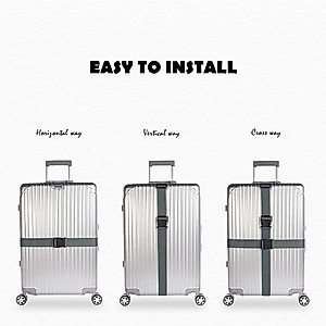 Youteer 2pcs 74″×2″Luggage Straps for Suitcases,Adjustable Suitcase Straps and Heavy Duty Strap Buckle Packing Straps Travel Accessories,Gray
