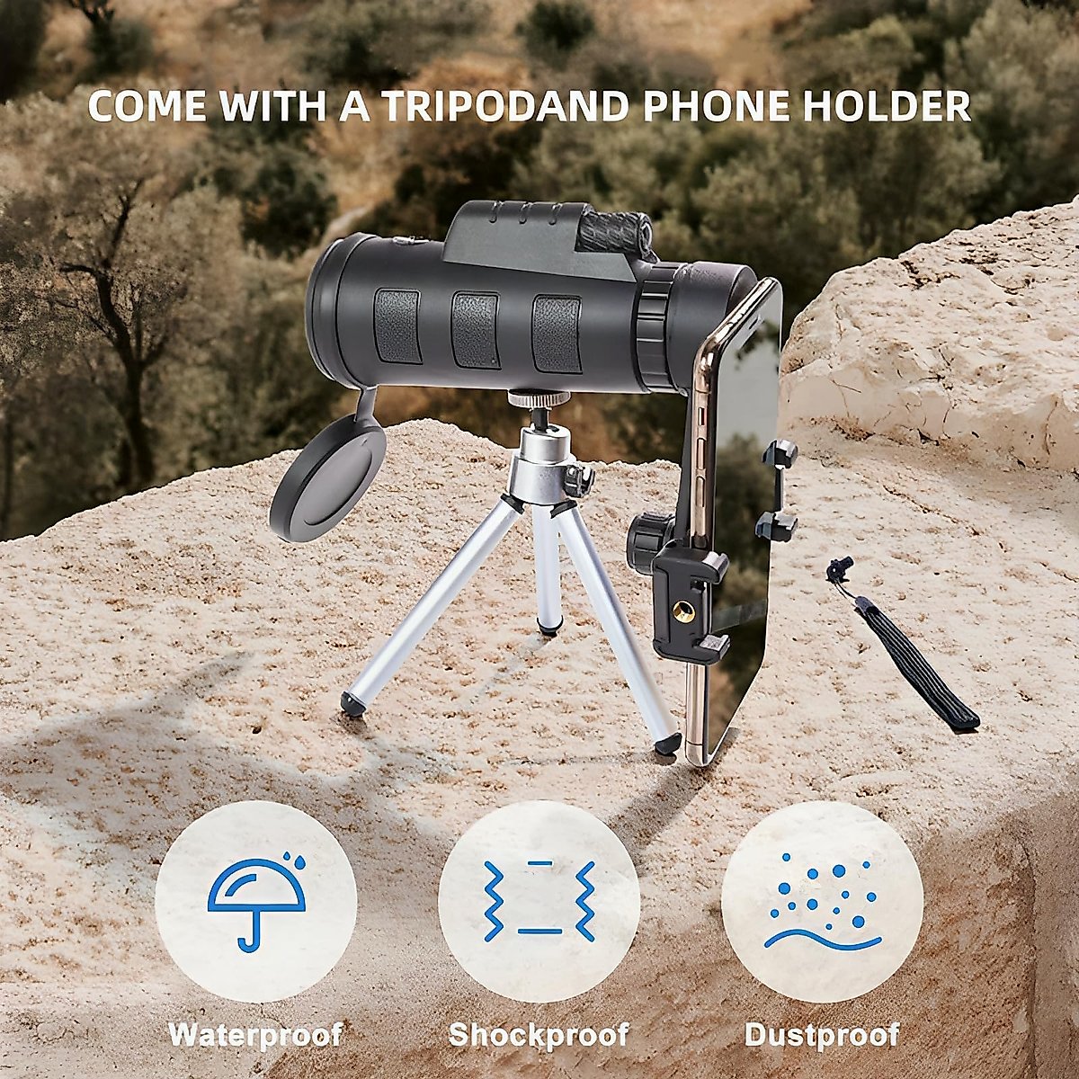 New 2023 Monocular Telescope for Smartphone，High Power Monocular with Smartphone Adapter and Sturdy Tripod， BAK4 Prism Monocular for Boating/Yachting/Sports/Bird Watching/Auto Racing/Hunting/Trevel