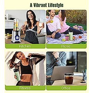 Nuovoware Portable Blender for Shakes and Smoothies, 12 PCS Personal Size Blenders with 6-Edge Blade, 600W Smoothie Blender with 2*20oz Portable Bottle, 3 Speeds for Juice, Protein Drinks, Silver Gray