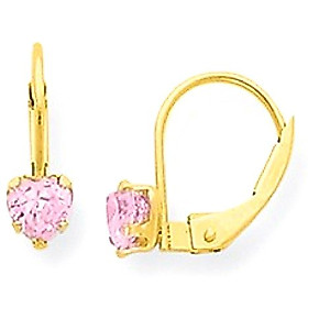 14K Yellow Gold 4mm Pink Cubic Zirconia CZ Drop Dangle Earrings