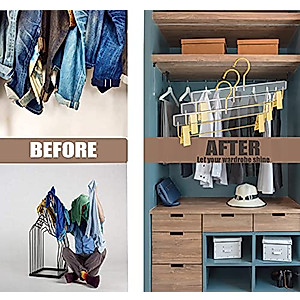 Besser 10Pack Gold Acrylic Hangers,Clear Hangers with Gold Hooks,Luxurious Skirt Pants Hangers Gold Clips for Clothing Closet Storage