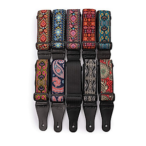 KLIQ Vintage Woven Guitar Strap for Acoustic and Electric Guitars + 2 Free Rubber Strap Locks, 2 Free Guitar Picks and 1 Free Lace | '60s Jacquard Weave Hootenanny Style | Paisley Turquoise/Coffee