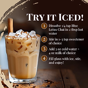 Blue Lotus Chai - Traditional Masala Chai - Makes 100 Cups - 3 Ounce Masala Spiced Chai Powder with Organic Spices - Instant Indian Tea No Steeping - No Gluten