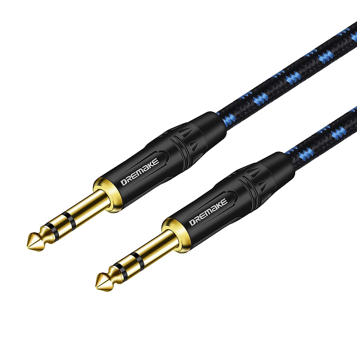 DREMAKE Guitar Cable, Jack 6.35mm/6.5mm 1/4 Inch Amp Cord for Bass Electric Guitar Amplifier, 25FT 6.35mm 1/4 Straight to Straight Stereo Audio Balanced Instrument Patch Cable, Black Blue