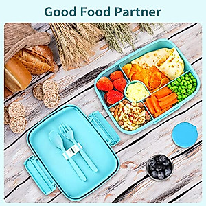 ANDMOON Bento Lunch Box with Kids/Adults, 5 Compartments Leakproof Lunch Container with Dressing Cup, Eco-Friendly Double Insulated Boxes, Dishwasher and Microwave Safe, BPA-Free (blue)