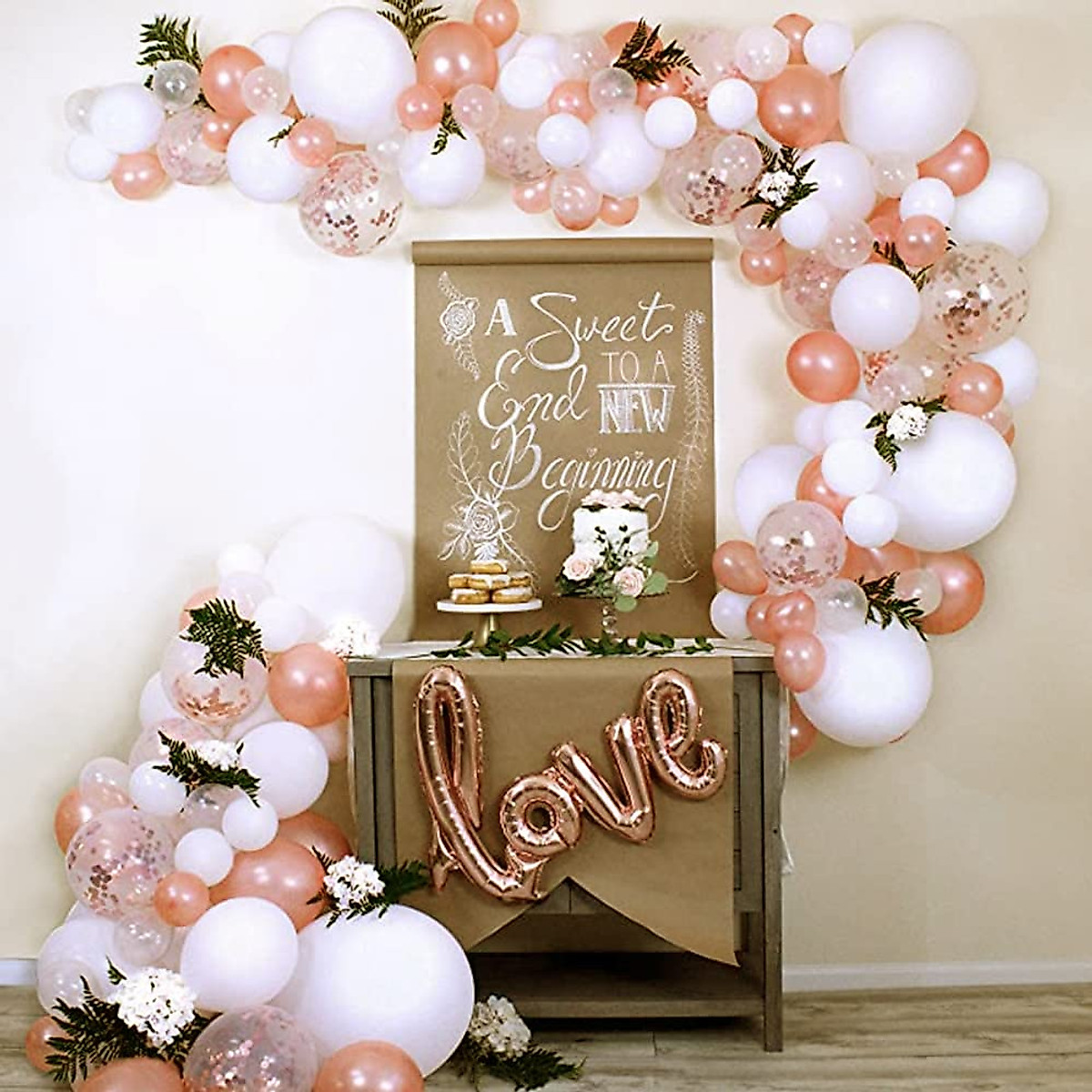Rose Gold Balloon Arch kit Balloon Garland Confetti Latex Balloons Arch for Bridal Shower Valentine's Day Baby Shower Wedding Birthday holiday Party Decorations Supplies for Girls and Women