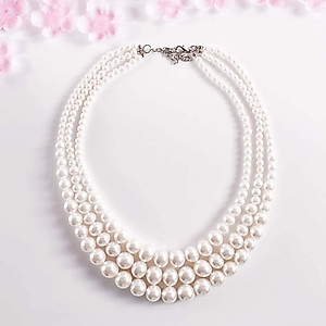 Daimay Simulated Pearl Chokers Multi-Layer Pearl Necklace Multi-Strand Pearl Statement Bridal Choker Necklace for Wedding Party Jewelry 20s Flapper Necklace for Party with Earring -White