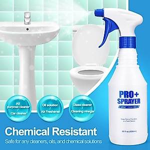 airbee Plastic Spray Bottles 2 Pack 16 Oz for Cleaning Solutions, Planting, Pet, Bleach Spray, Vinegar, Professional Empty Spraying Bottle, Mist Water Sprayer with Adjustable Nozzle and Measurements