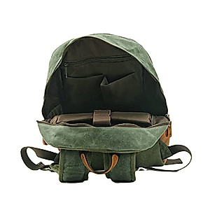 WUDON Canvas Leather Backpack for Women - Casual Style Shoulder Rucksack for Daypack Vintage Backpacks