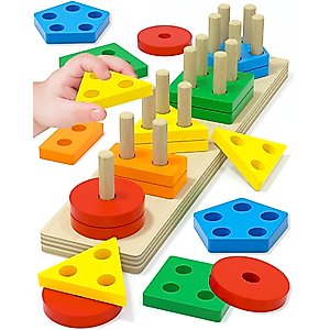 Montessori Toys for 1 2 3 Year Old Boy Girl, Toys for Ages 2-4 Toddlers Kids Baby, 1 2 Year Old Birthday Gifts, Wooden Learning Puzzles Shape Sorter Toy for Toddlers 1-3