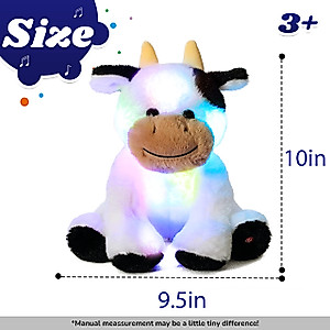 Cuteoy Musical Plush Cow Stuffed Animal Soft Glowing LED Light-up Nightlight Toys Singing Lullabies Birthday Christmas Plushies Gifts for Kids Boys Girls,10"