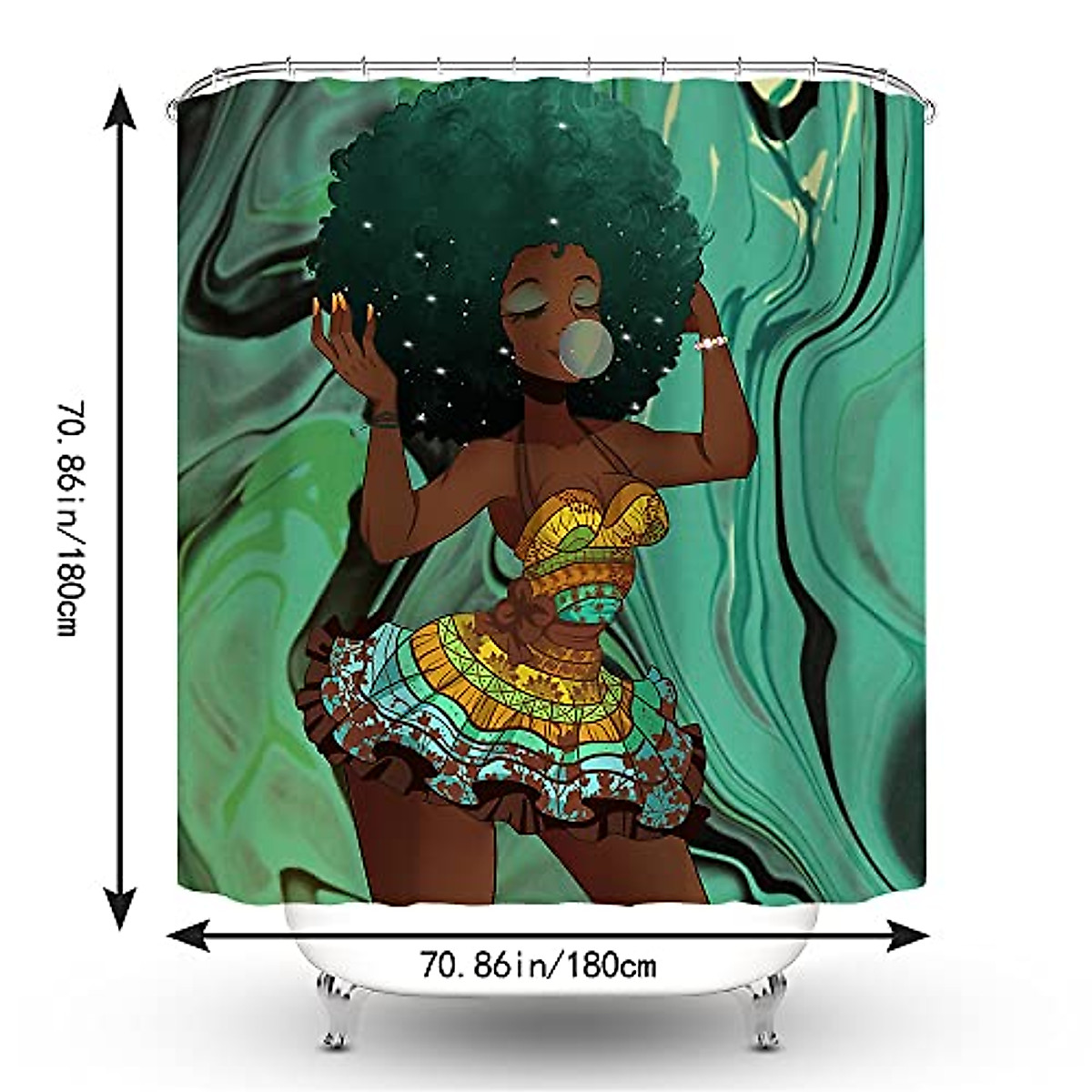 Izayoi 4Pcs Black Girl Shower Curtains Sets Kids Bathroom Sets with Shower Curtain and Rugs, Colorful Bubble Girl Cute Shower Curtains with Rugs and Toilet Lid Cover